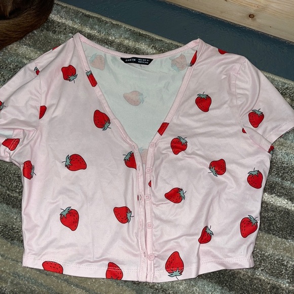 SHEIN | Tops | Button Up Strawberry Crop Top | Poshmark